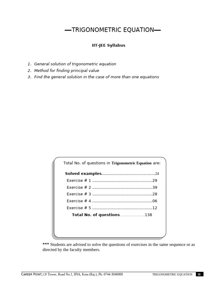 2- Trigonometric Equation | PDF | Trigonometric Functions | Equations
