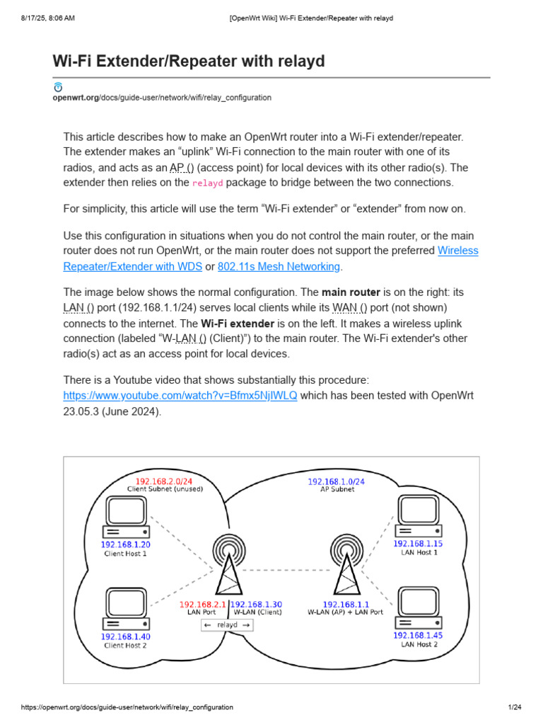 [OpenWrt Wiki] Wi-Fi Extender_Repeater With Relayd | PDF | Wi Fi | Ip ...