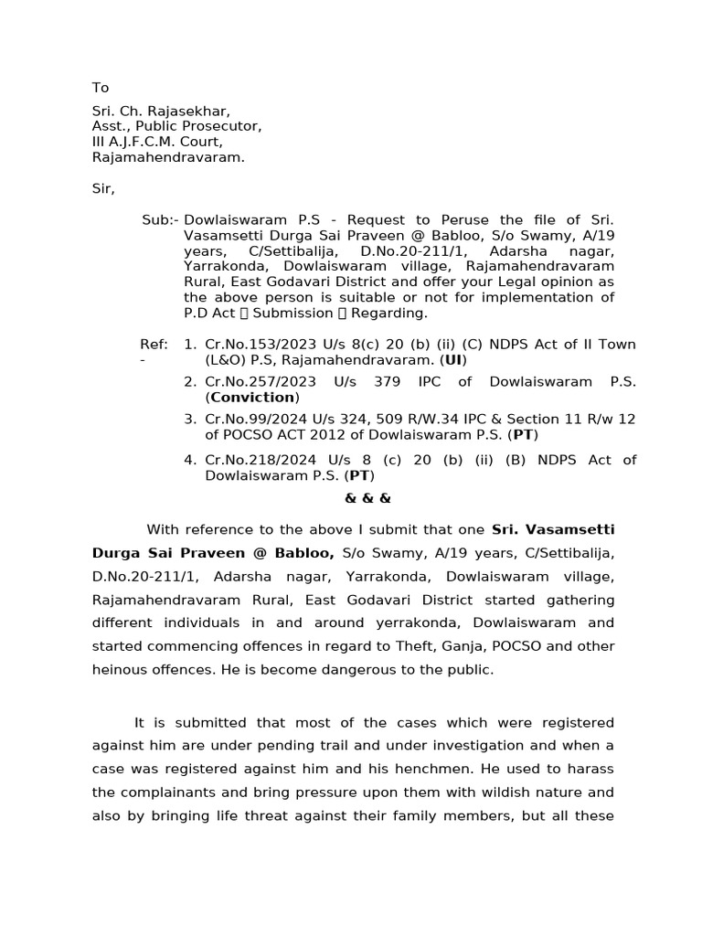 1.Legal Opinion for PD Act Bablu-1 | PDF | Law Enforcement | Crime ...
