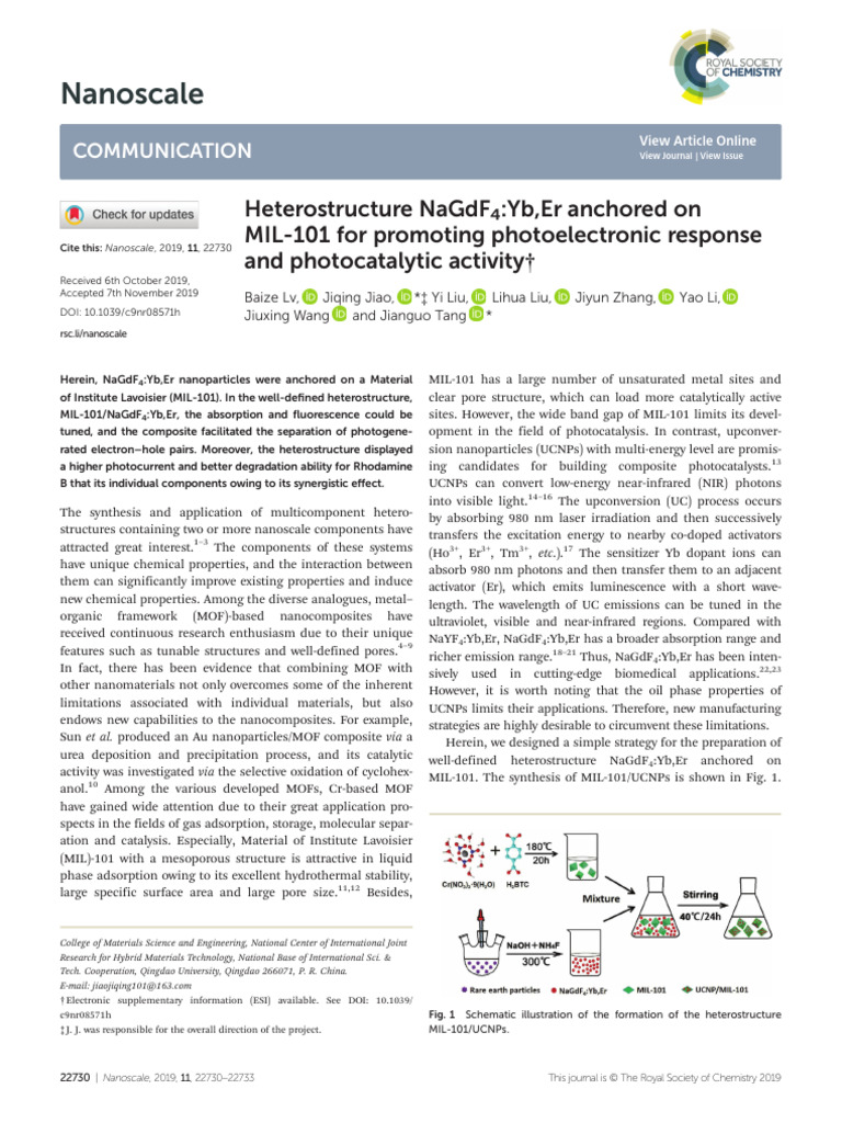 Heterostructure NaGdF4-Yb,Er Anchored on MIL-101 for Promoting ...