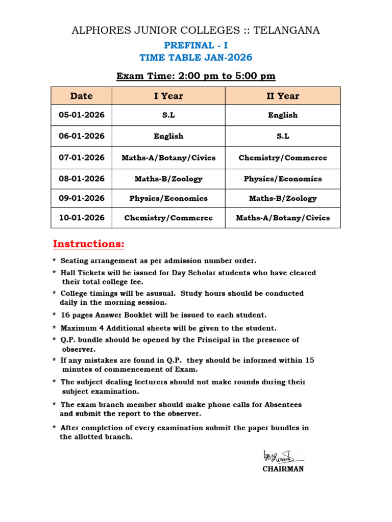 PREFINAL-1, JAN-26 TIME TABLE_251227_112829 | PDF