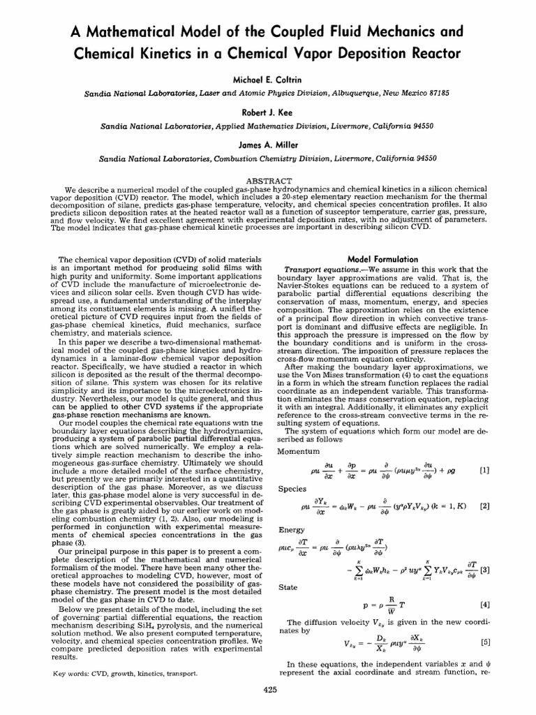 A Mathematical Model of The Coupled Fluid Mechanics and Chemical ...