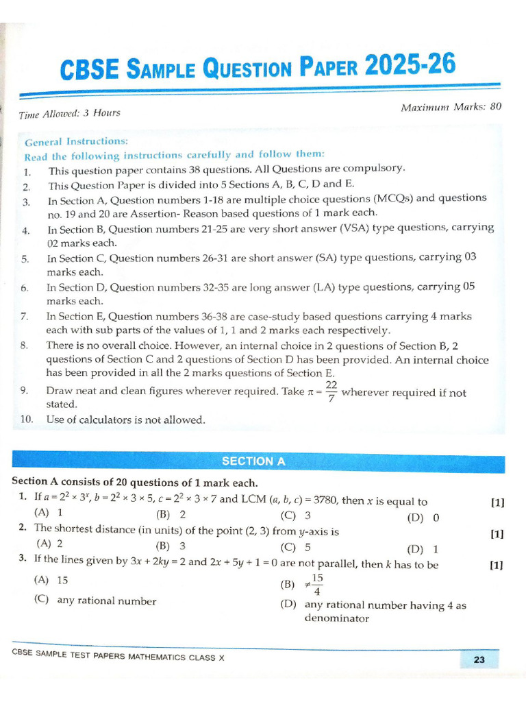 Math Sample Paper 2 | PDF