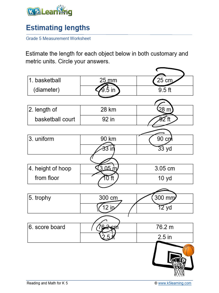 K-5 Measurement Estimation Worksheet | PDF