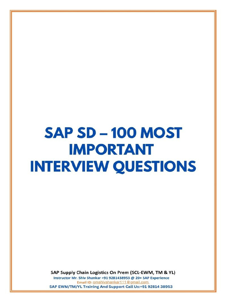 SAP SD 100 Most Important Interview Question | PDF