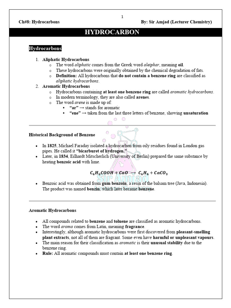 Hydrocarbons: Aliphatic and Aromatic Types | PDF | Chemical Reactions ...