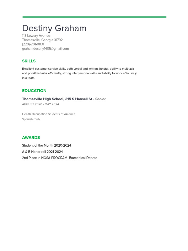 Copy of Copy of Destiny Graham Resume | PDF