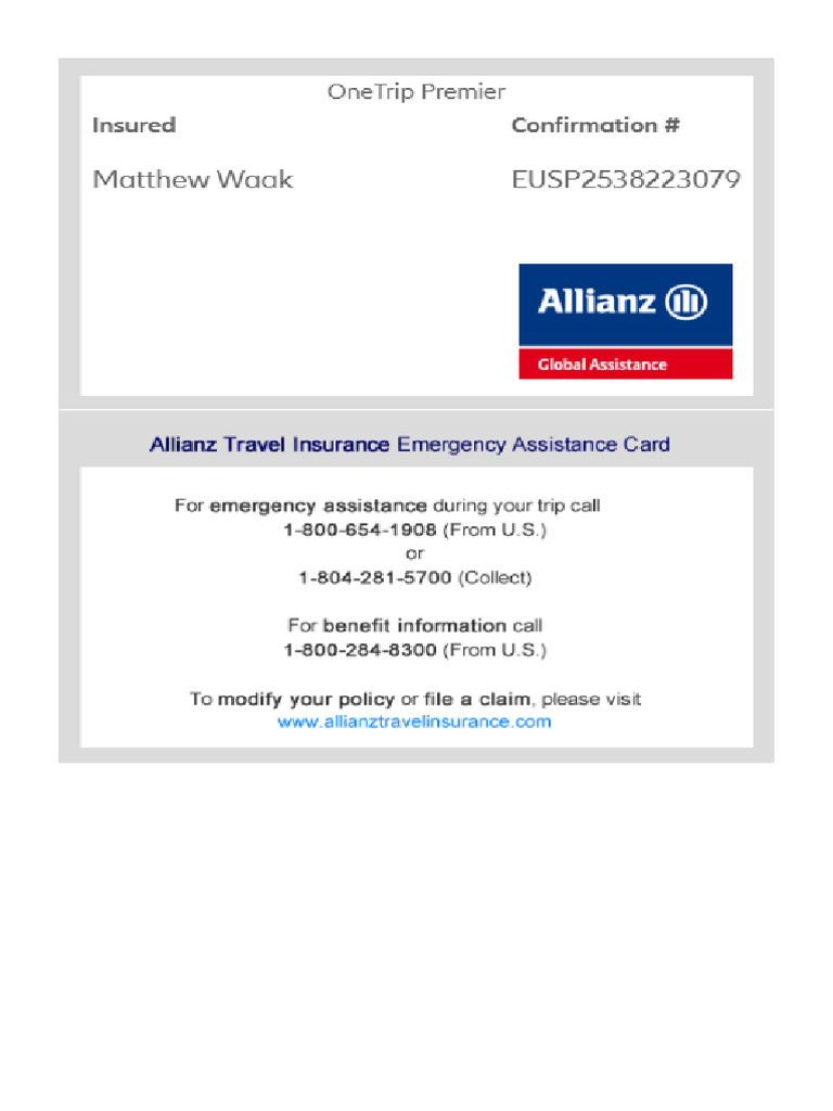 Allianz Insurance Id Card | PDF