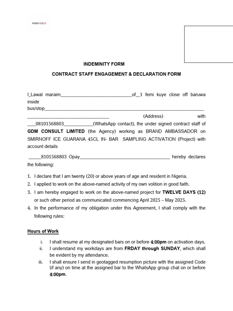The Indemnity Form - Smirnoff Guarana 45cl BA-1 | PDF | Indemnity | Justice