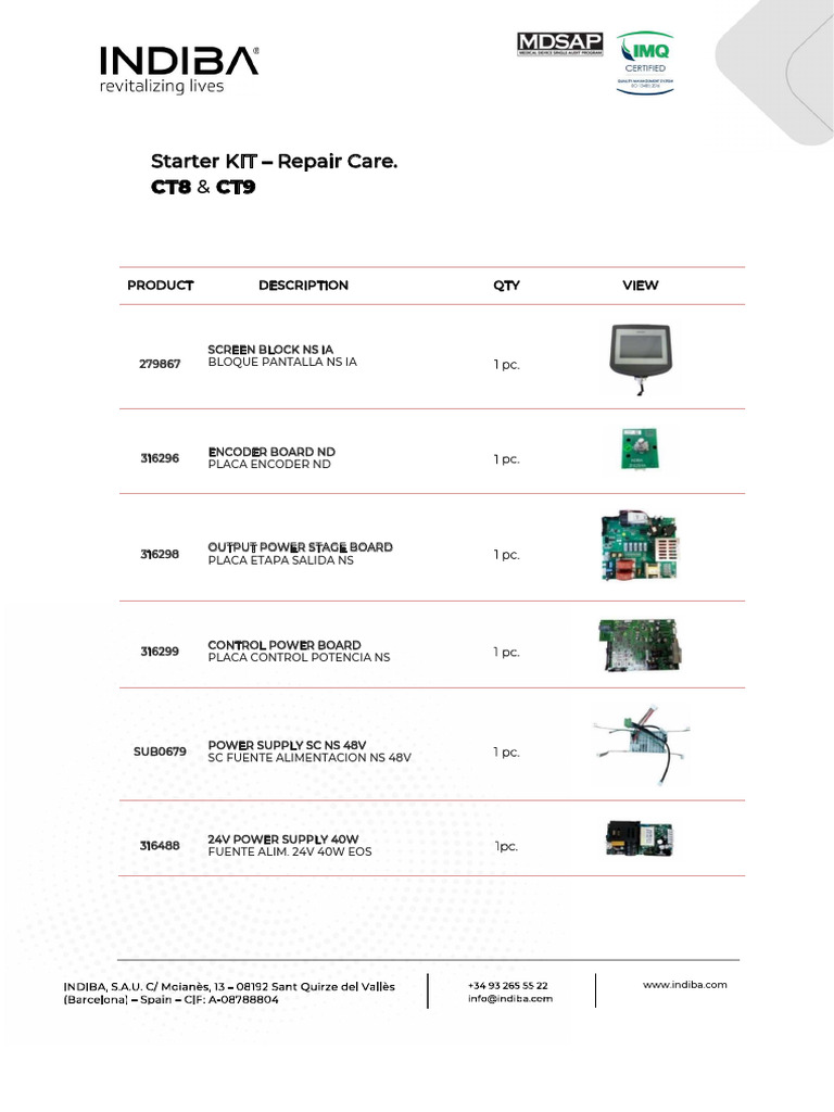 INDIBA Starter Kit Product List | PDF | Electronic Engineering ...