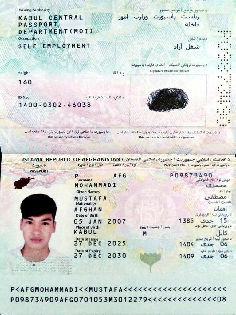 Mustafa Mohammadi Passport | PDF