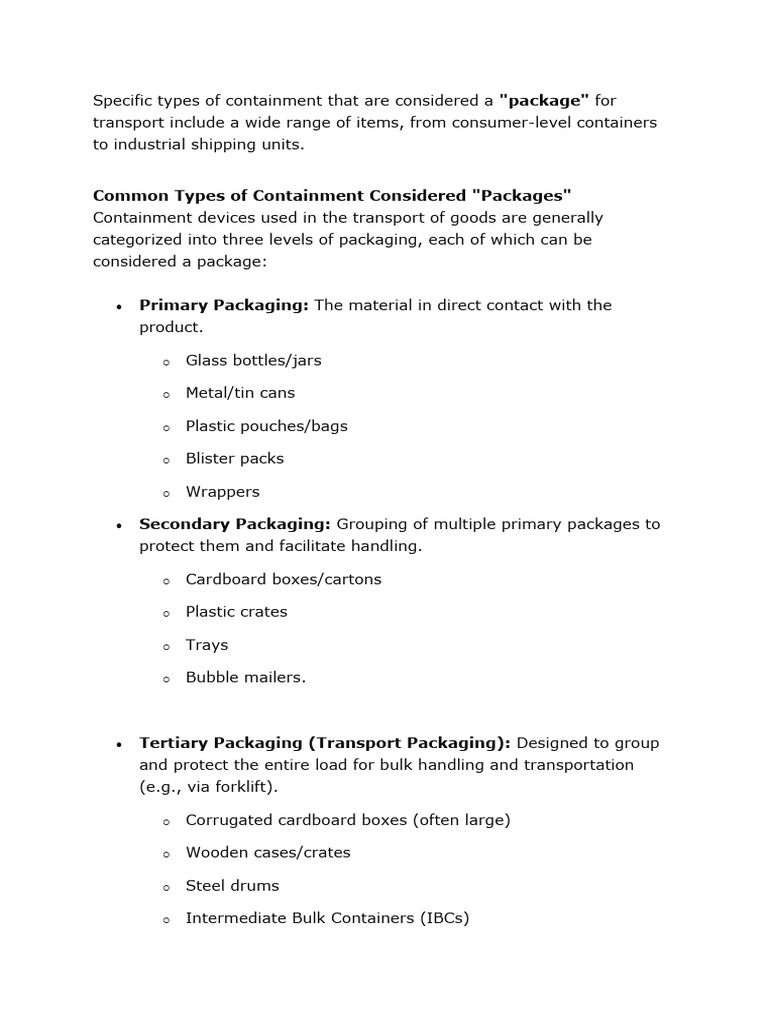Types of Packaging for Transport | PDF | Secondary Sector Of The ...
