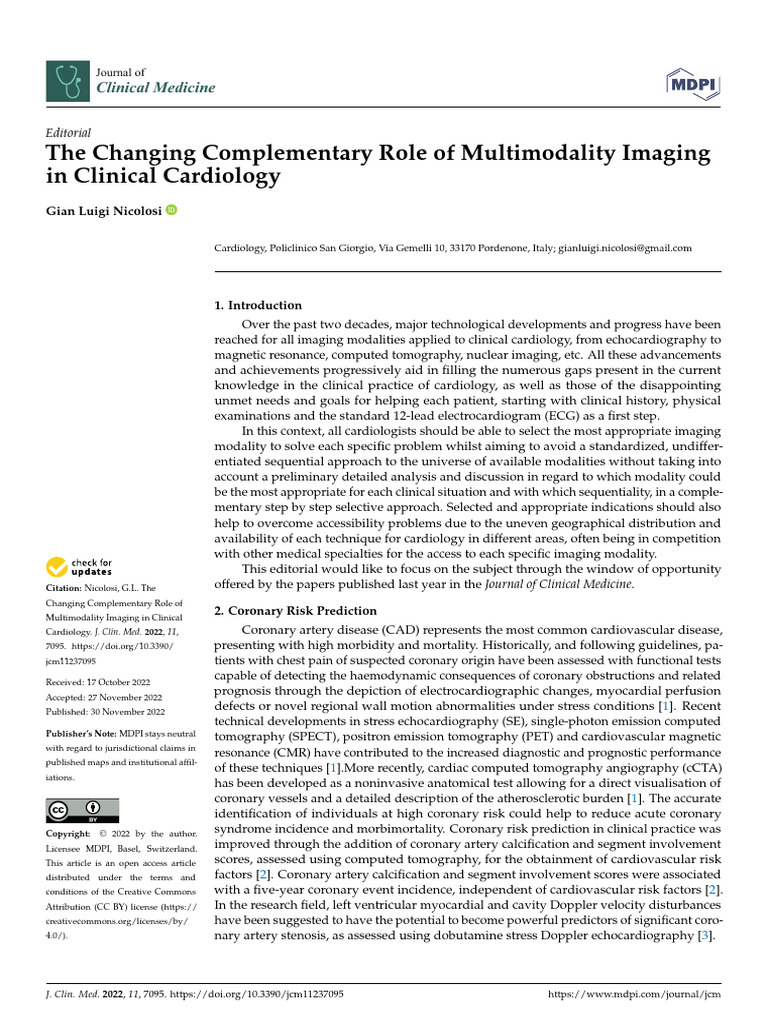 Multimodality Imaging in Cardiology | PDF | Echocardiography | Medical ...