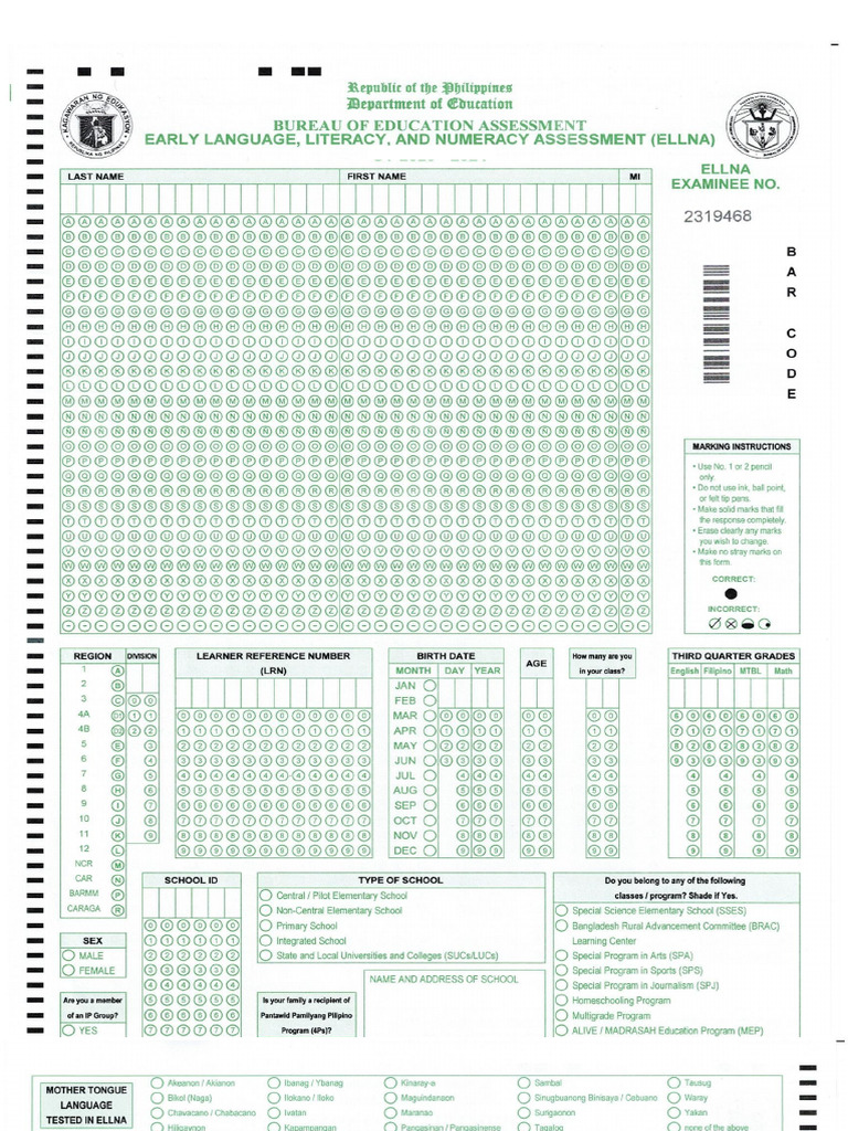 Ellna Answer Sheet | PDF