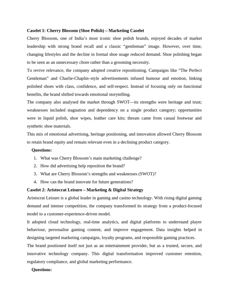 Marketing Case Lets Cherry Blossom and Aristocrat | PDF | Brand | Shoe