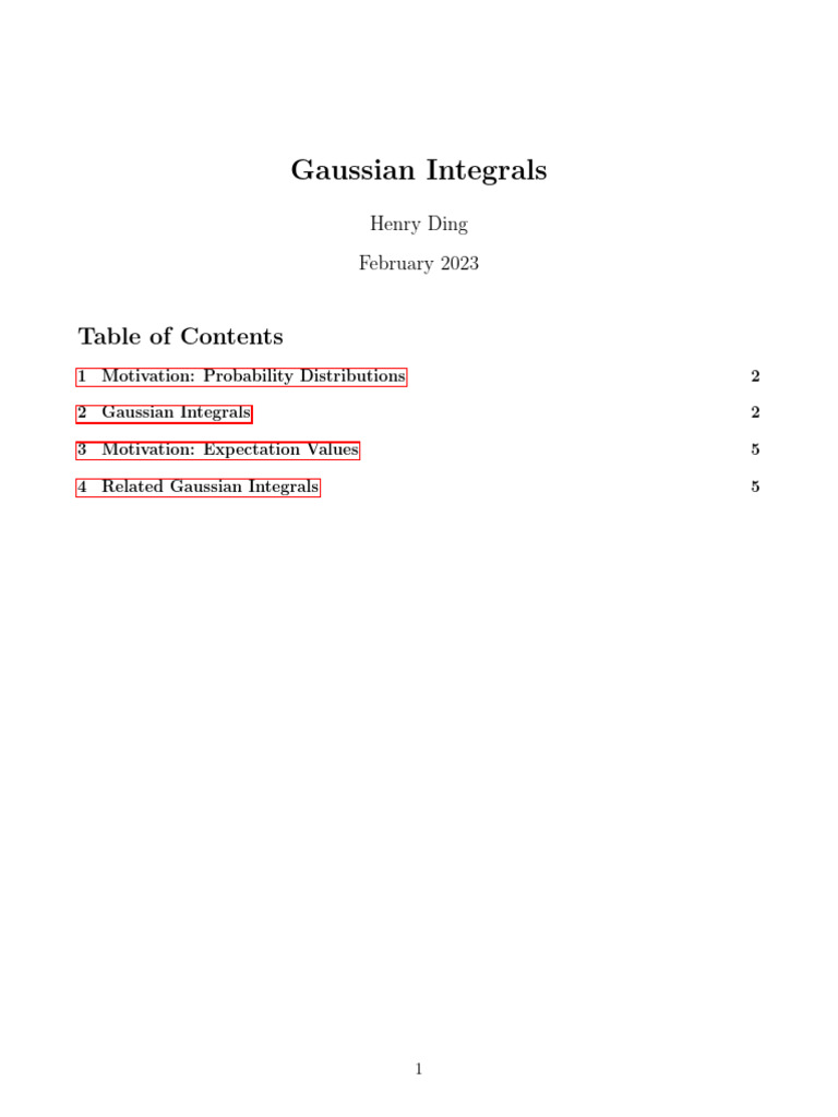 Gaussian Integrals | PDF | Integral | Normal Distribution