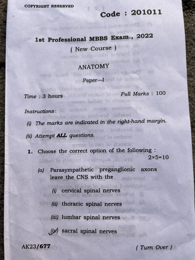 Anatomy Paper 1 (2k21) | PDF
