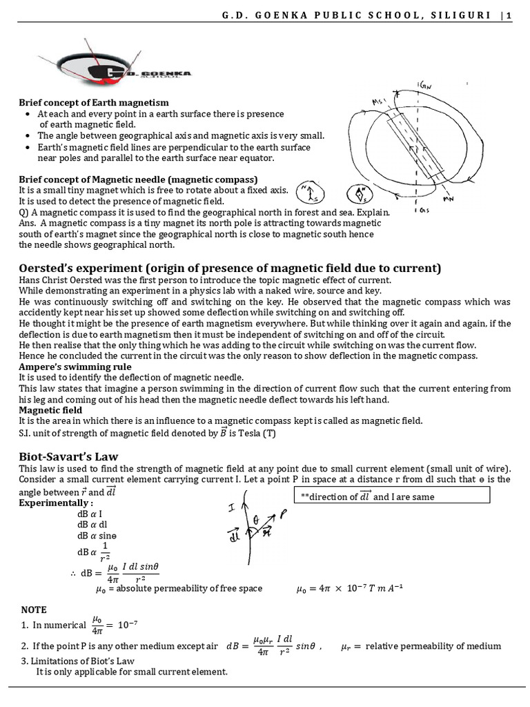 Moving Charges & Magnetic Fields Notes | PDF | Magnetic Field | Force