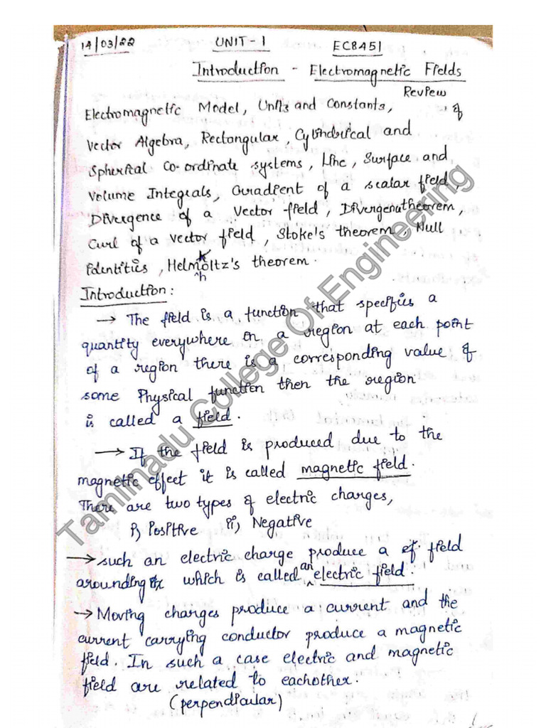 Electromagnetic Fields Handwritten Notes 5 | PDF | Analytic Geometry ...