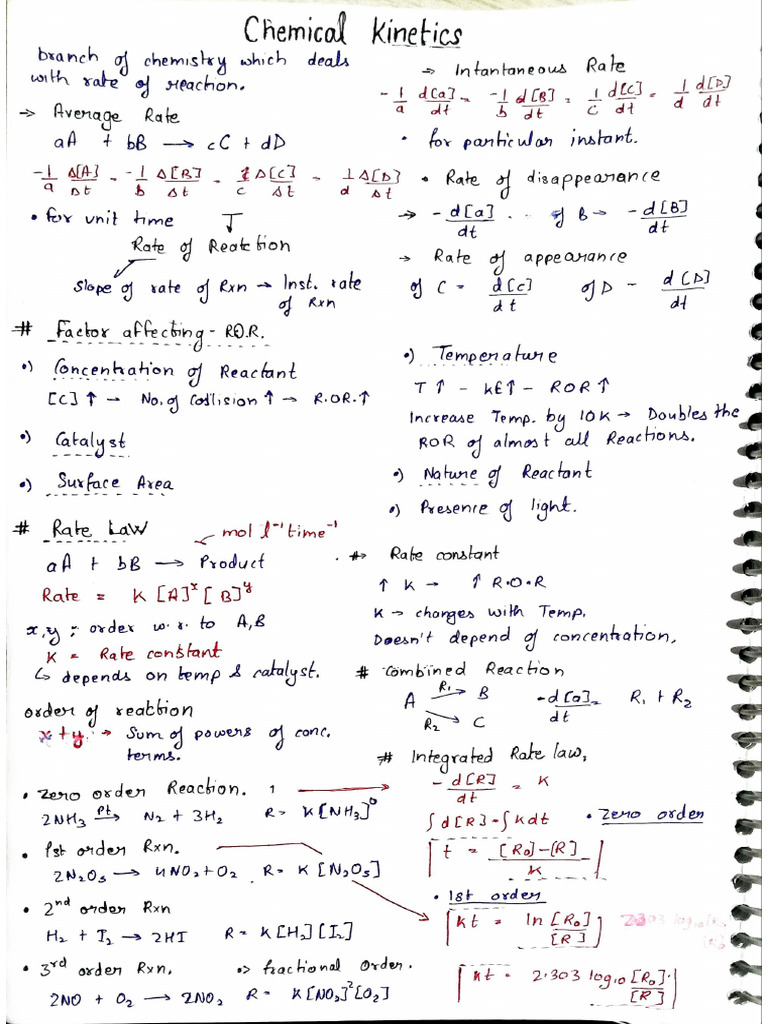 Chemical Kinetics Short Notes | PDF