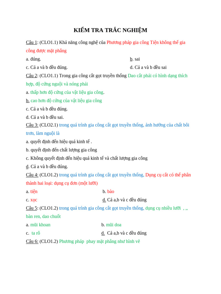 Kiểm Tra Trắc Nghiệm p2 | PDF