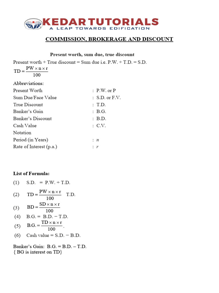 Definition - Commission, Brokerage & Discount | PDF | Banking | Money