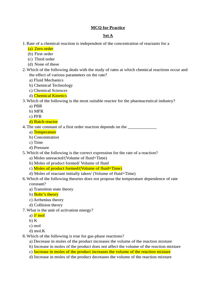 CRE Practice Problems | PDF | Reaction Rate | Catalysis