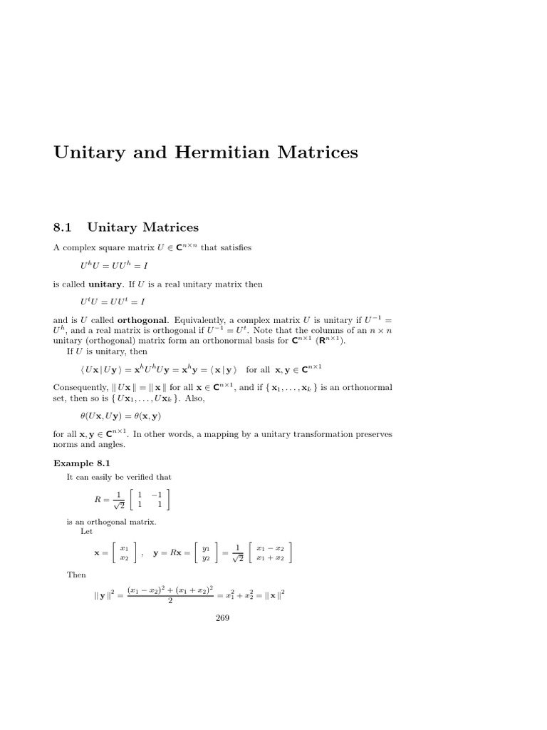 Unitary and Hermitian Matrices | PDF | Eigenvalues And Eigenvectors ...