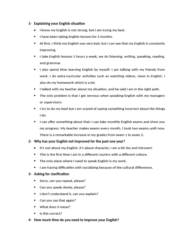 Explaining Your English Situation | PDF