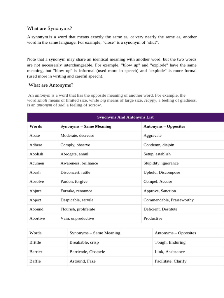 Understanding Synonyms and Antonyms | PDF | Lexicology | Semantics