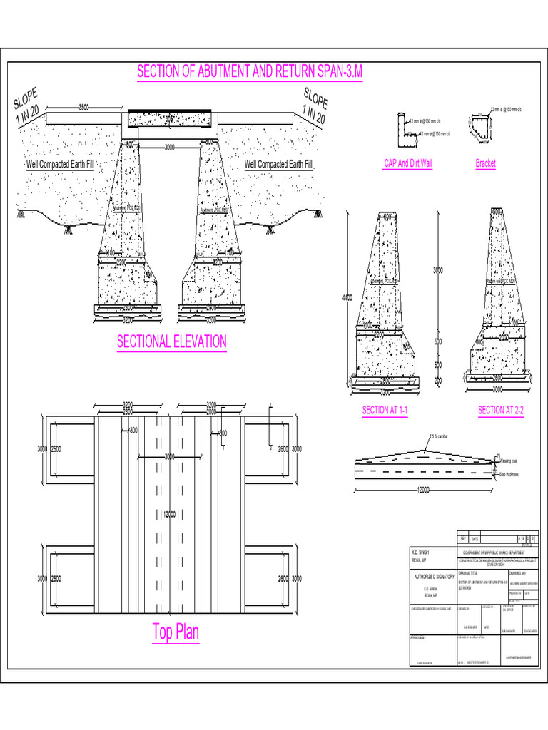Section of Abutment and Return Span-3.m at Rd-3.950 Km | PDF