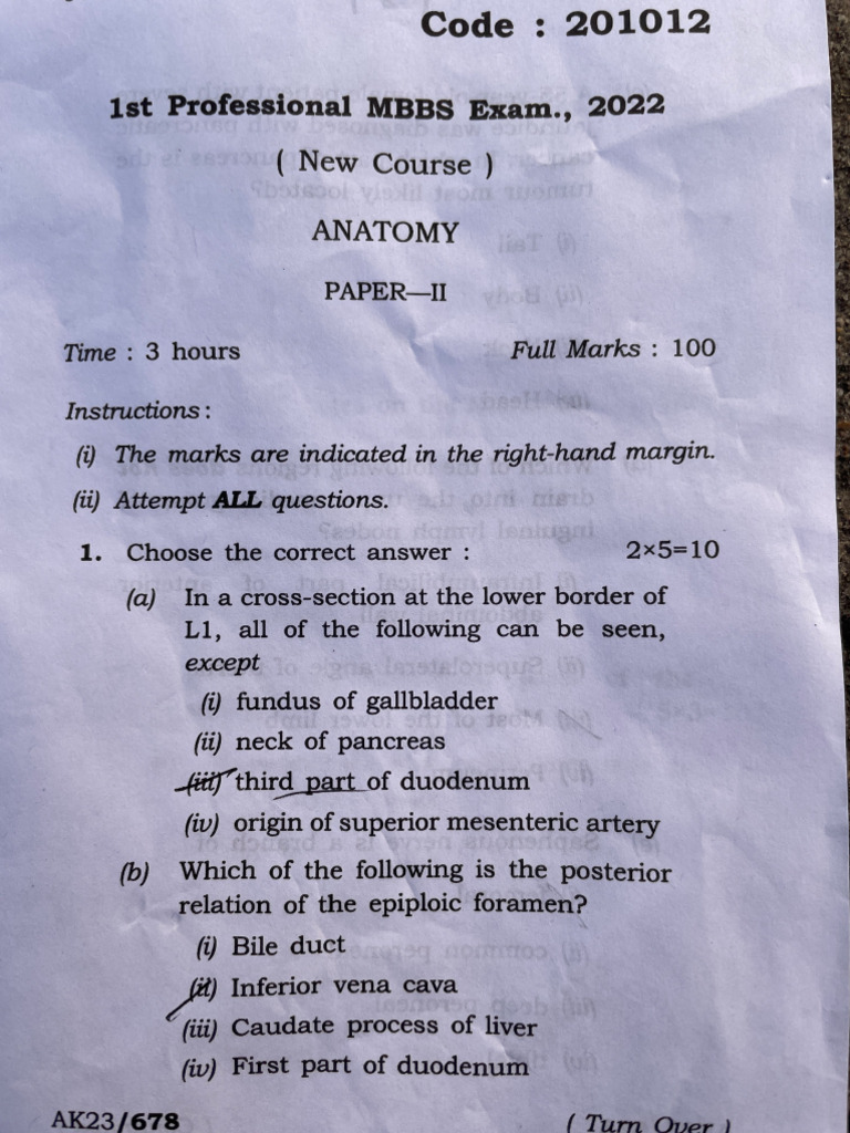 Anatomy Paper 2 (2k21) | PDF