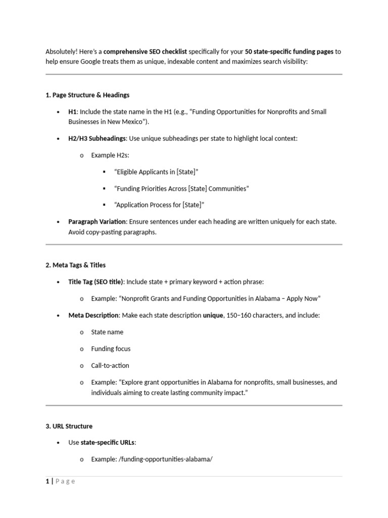 SEO Checklist for State Funding Pages | PDF | Search Engine ...