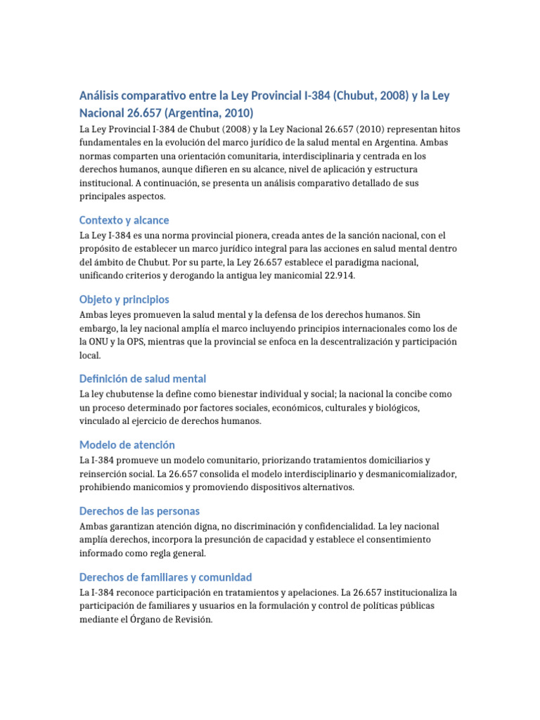 Comparativa Ley I-384 y Ley 26.657 Argentina | PDF | Salud mental ...