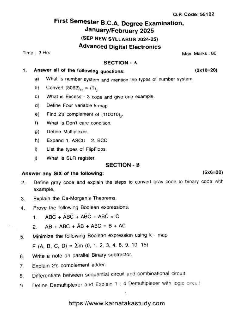 Bca 1 Sem Advanced Digital Electronics 55122 Feb 2025 | PDF