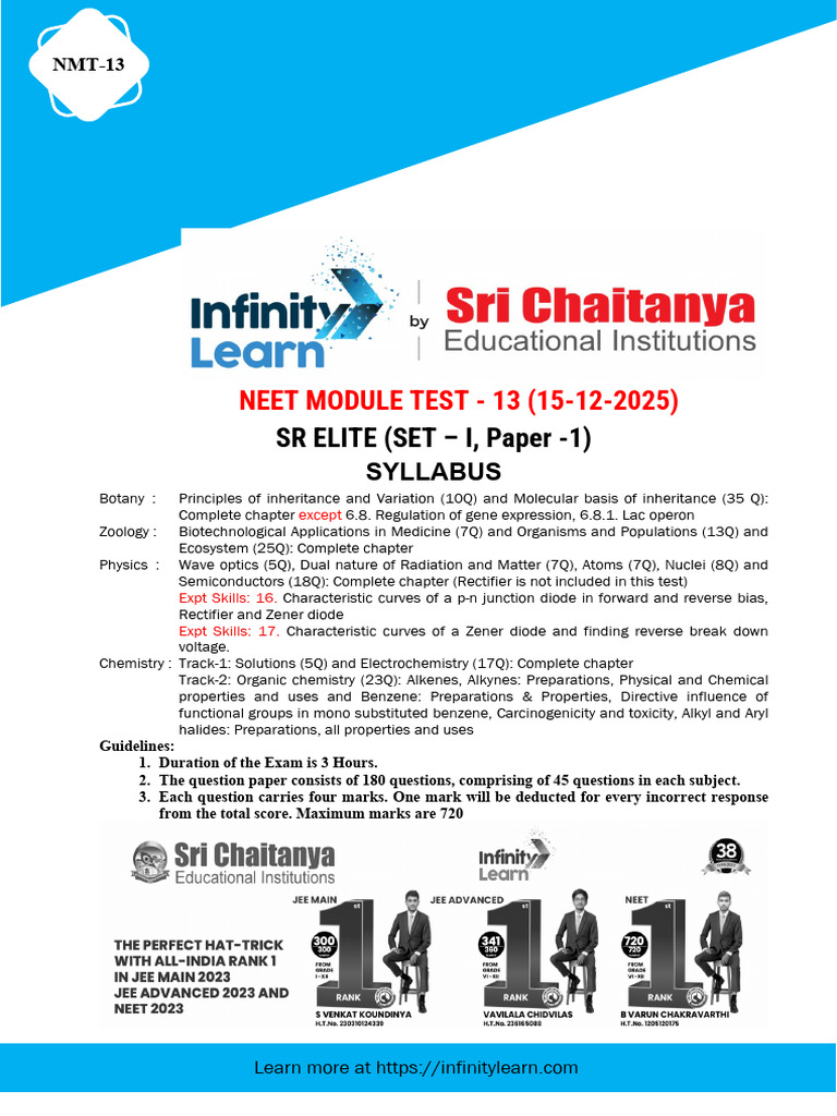 NEET Module Test 13 Syllabus & Guidelines | PDF | P–N Junction ...