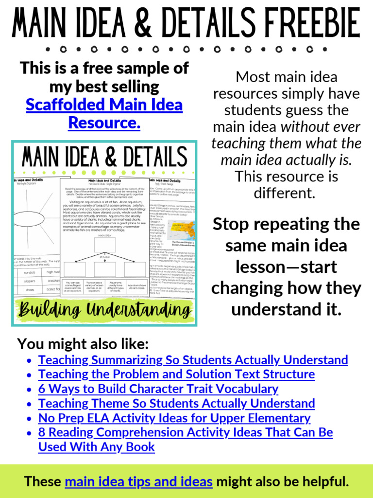 Scaffolded Main Idea Resource.: This Is A Free Sample of My Best ...