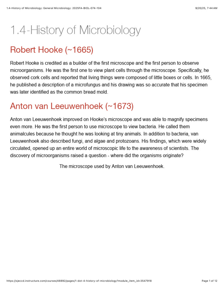 History of Microbiology Overview | PDF | Louis Pasteur | Microbiology