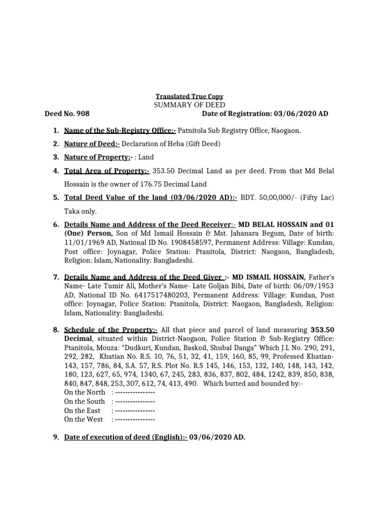908.............. Summary of Deed | PDF