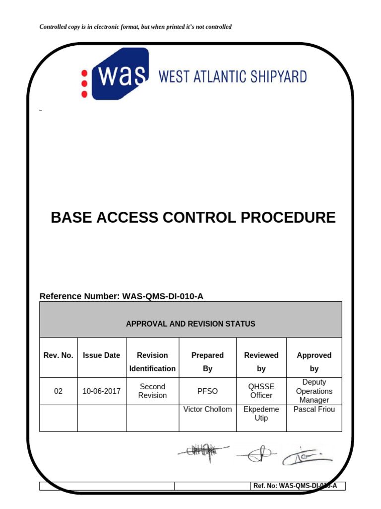 Security Base Access Control Procedure WAS-QMS-DI-010-A | PDF | Access ...