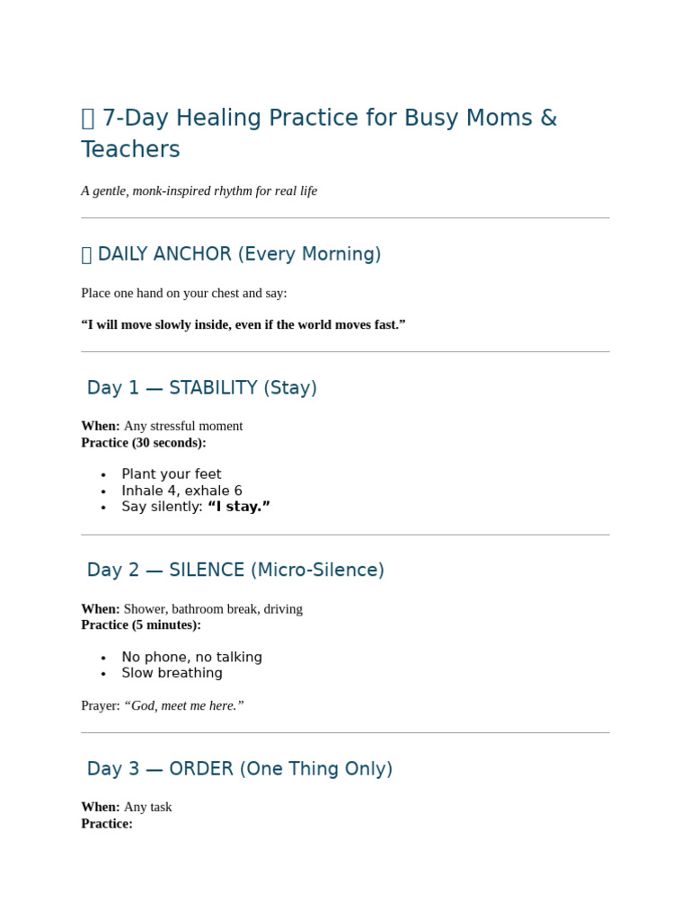 7-Day Healing Practice For Busy Moms & Teachers: DAILY ANCHOR (Every ...