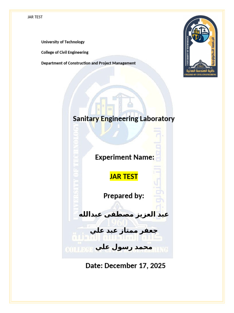 Jar Test for Water Treatment Efficiency | PDF | Chemistry ...