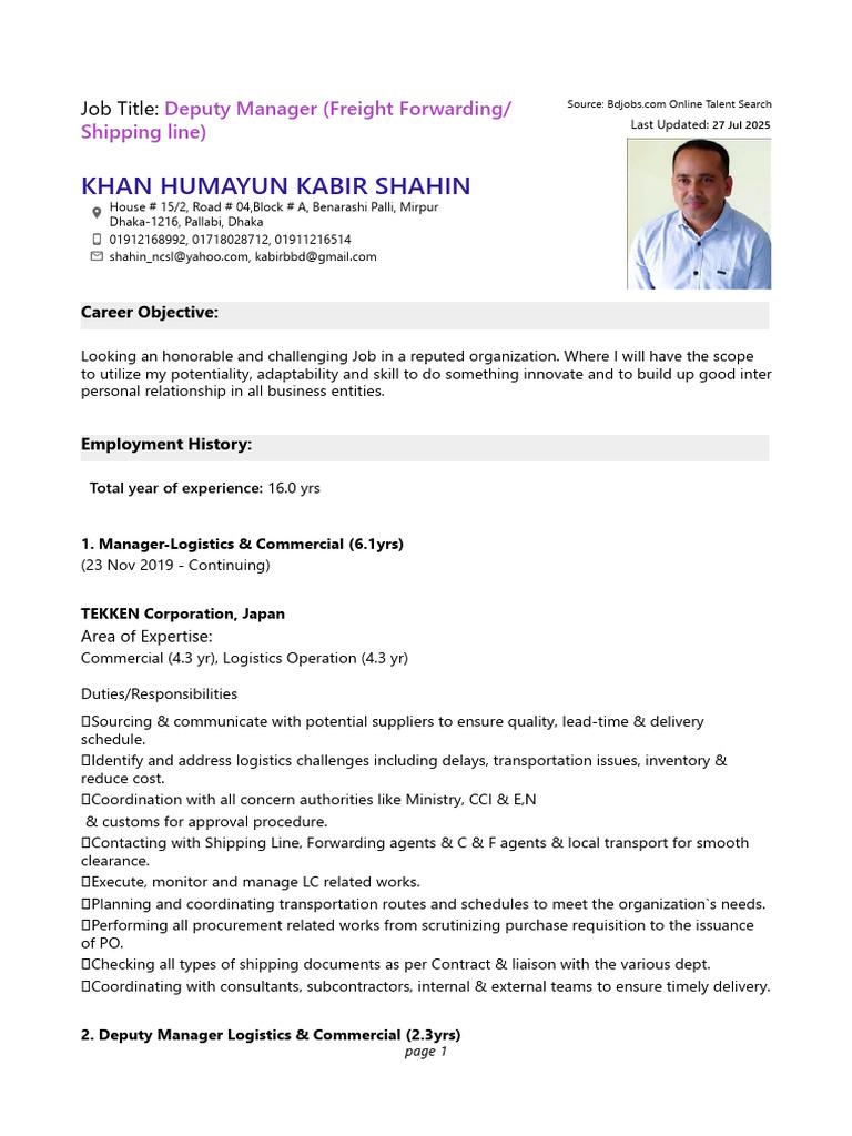 Khan Humayun Kabir Shahin | PDF | Logistics | Procurement