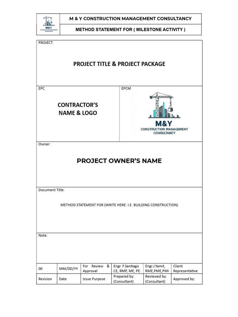 Draft Template for Method Statement - M&Y CMC Rev.00 | PDF