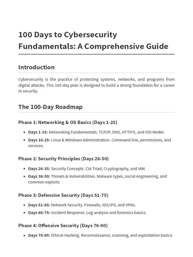Cybersecurity 100 Day Plan | PDF