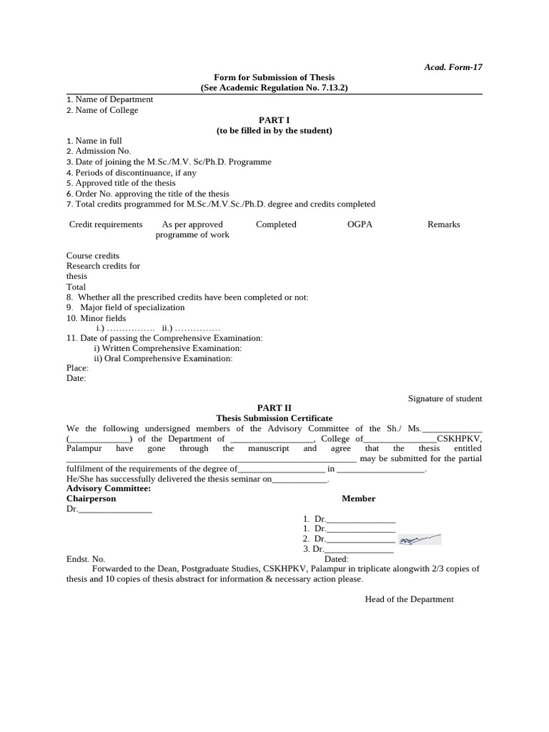Thesis Submission Form Template | PDF