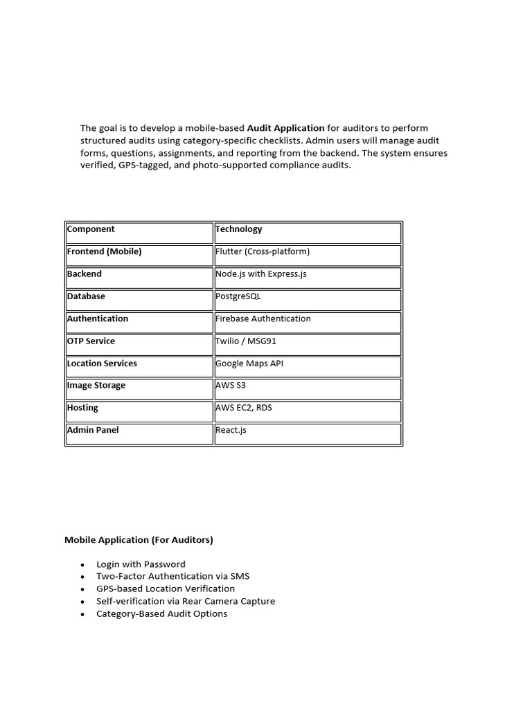 Mobile Audit App Development Plan | PDF | Audit | Software
