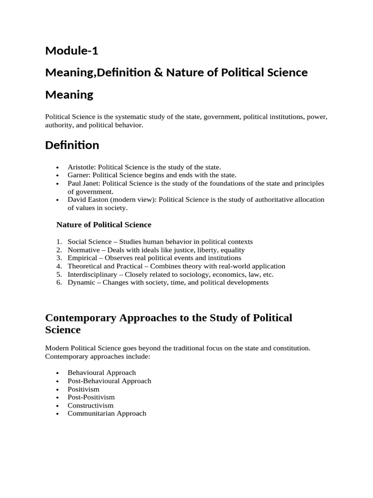 Module-1 Meaning, Definition & Nature of Political Science Meaning ...