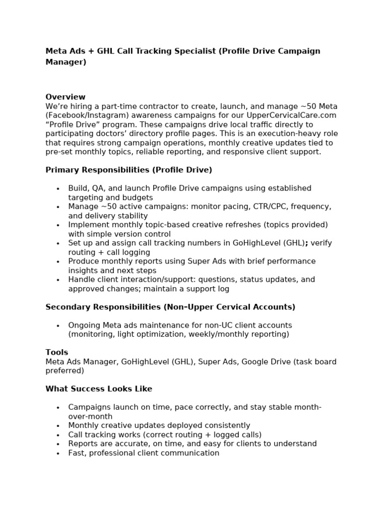 Meta Ads Campaign Manager Role | PDF