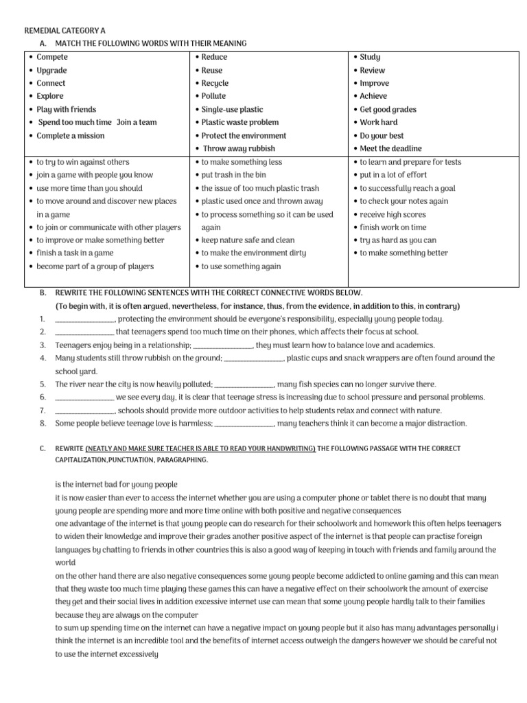 Remedial Xii Category A | PDF | Waste | Adolescence